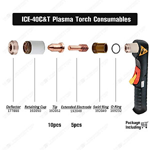 192048 Extened Electrode Tip 192052 Nozzle for Miller ICE-40T / ICE-40TM Torch Consumables Kit 15pcs