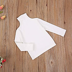 Toddler Baby Little Girls Turtleneck T Shirt Top Long Sleeve Basic Solid Color Blouse 1-5Years Old (White Turtleneck Shirt, 5-6X)