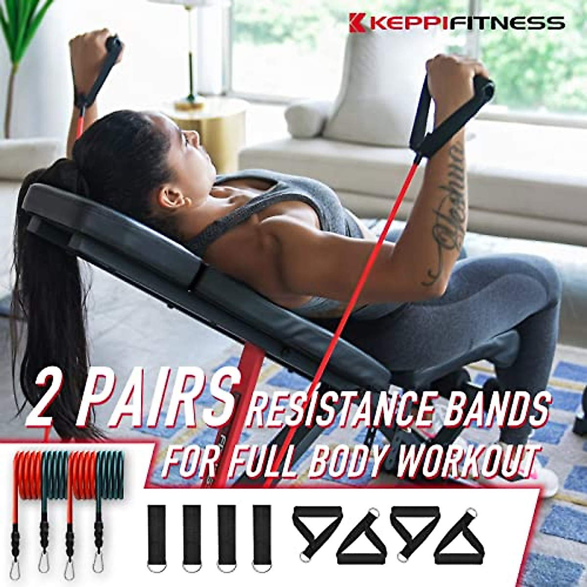 Keppi Adjustable Weight Bench,Foldable Workout Bench Press for Full Body Strength Training, Incline Decline Bench with Fast Folding - 2023 Version