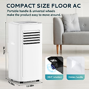 EUHOMY 8,000 BTU Portable Air Conditioner Floor Room AC Unit with Cool, Dehumidifier, Fan Mode,Portable Cooling AC Unit with Installation Kit with Remote Control up to 350 sq. ft.,White