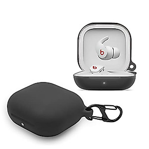 LiZHi Silicone Case for Beats Fit Pro, Anti-Break Anti-Lost & Shockproof Unique Dual Hole Portable Protective Case Cover with Carabiner for 2021 Newest Beats Fit Pro (Black-2)