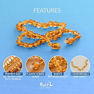 Baltic Wonder Baltic Amber Necklace (Baroque Honey) Unisex - 100% Certified Authentic Baltic.