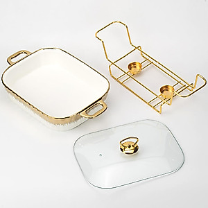Durx-litecrete Role Warming Trays for Food, Ceramics Chafers, and Buffet Warmers Sets, Gold Plating Serving Dishes (Medium 1.9 quarts)