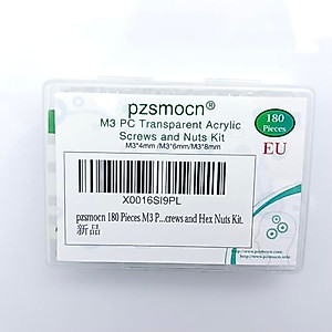 Pzsmocn 180 Pieces M3*4/6/8mm PC Transparent Plastic Cross-recessed Round Head Screws and Hexagonal Nuts Kit, Corrosion-Resistant, for DIY, Model and Electronic Product Fixation.