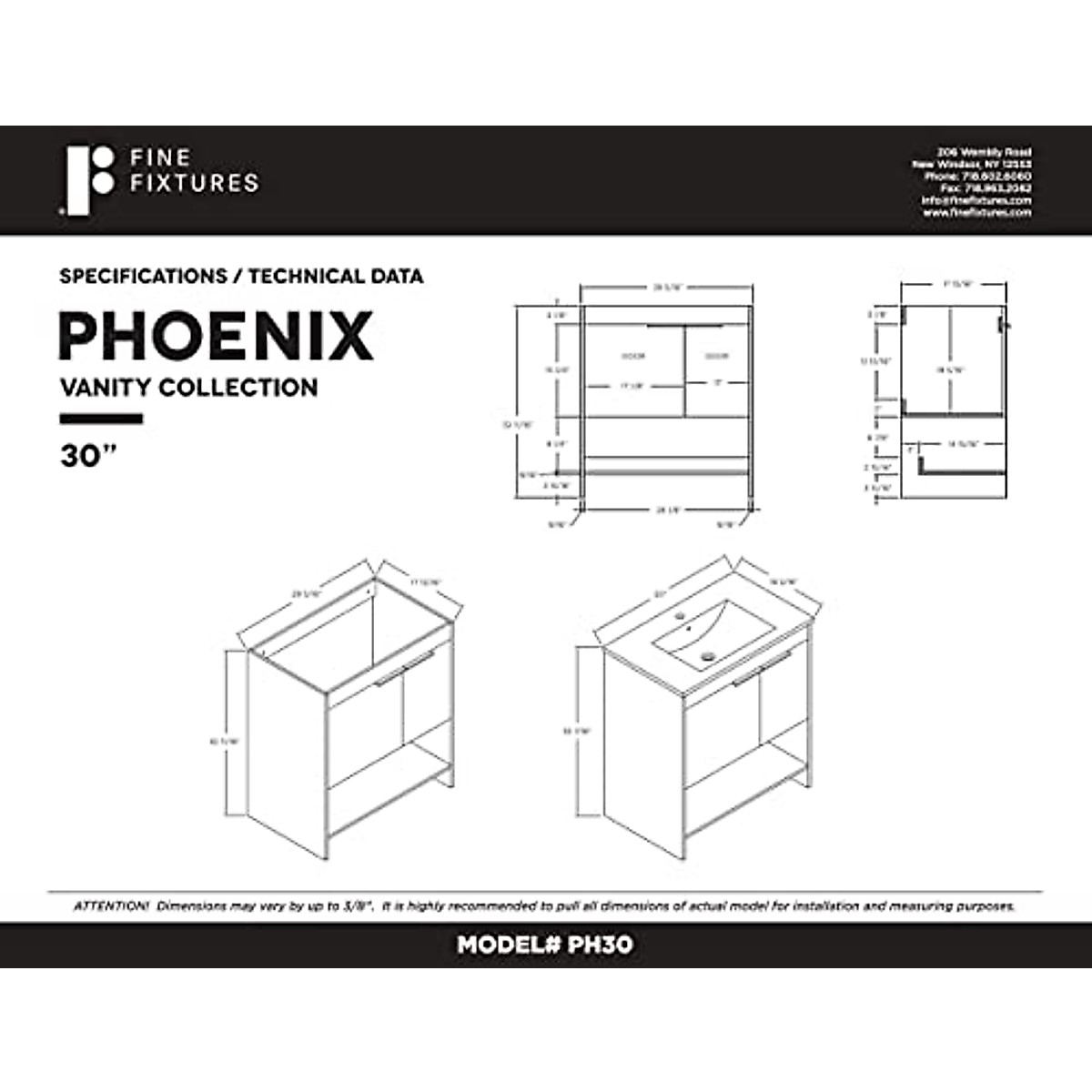 Fine Fixtures Phoenix 30 in. W x 18.5 in. D x 33.5 in. H Bathroom Vanity in Classic Grey with White Ceramic Sink [Full Assembly Required]