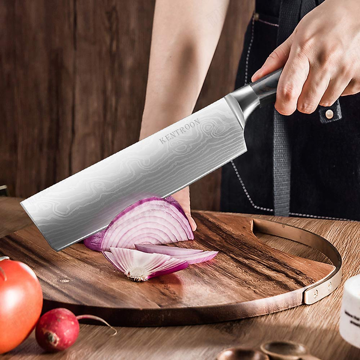 KENTROON Nakiri Knife, 7" Vegetable Knife Asian Usuba Knife,Fruits, meat, vegetable Multipurpose Japanese Nakiri Knife with High Carbon Steel Chef Knife Gift box for Chef,home cook