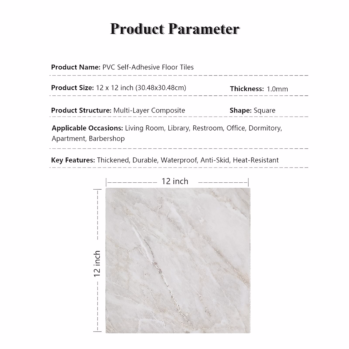 Euventyles Peel and Stick Floor Tiles 20 Pcs 12x12'' Self Adhesive Vinyl Flooring Waterproof Bathroom Glossy Stone Look Sticky Tiles