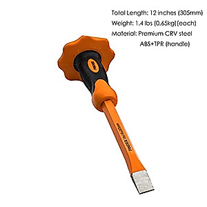 Finder 12-Inch Heavy Duty Flat Chisel with Hand Protection, Flat Head, Demolishing/Masonry/Carving/Concrete Breaker Chisels with Bi-Material Hand Guard