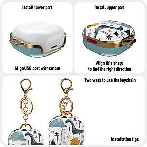 wenew case for Galaxy Buds FE/Galaxy Buds 2 Pro/Galaxy Buds Pro/Galaxy Buds 2/ Galaxy Buds Live, Cute Patterned Hard Shell with Clip for Women Men (Cute Dino)