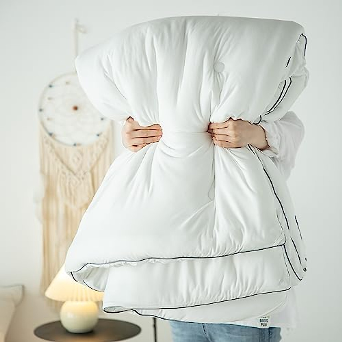 KASENTEX Jersey Knit California King Comforter Set, Noiseless Duvet Insert 3 Piece Solid Breathable, 2 Pillow Shams, 96 by 106 Inches, Lightweight California King Size, White