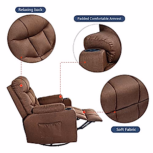 Esright Coffee Fabric Massage Recliner Chair 360 Degrees Swivel Heated Ergonomic Lounge Chair