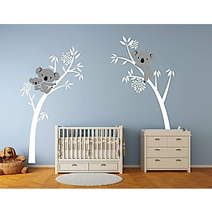 LUCKKYY Three Koalas Tree Branches Wall Decal Wall Sticker Baby Nursery Decor Kids Room Decoration (White)