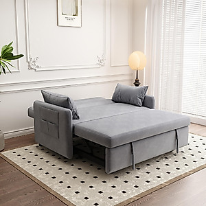 Anwick Modern Velvet 3 in 1 Sleeper Sofa Bed,Convertible Folding Futon Sofa Pull Out Couch Bed with 3 Reclining Backrests,Pillows,54" Small Love Seat for Compact Living Room Office (Gray, 54")