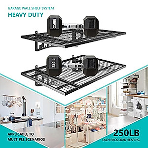 PAOKE Garage Storage Wall Shelving Mounted, Heavy Duty Floating Shelves (Convenient Installation) for Wood Studs/Joists & Concrete Wall (2x3ft Black 2 Pack)