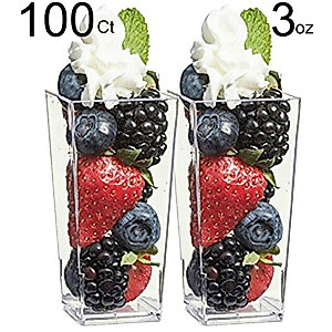 zappy 100 3oz Tall Square Mini Dessert Cups Plastic Dessert Cups Tasting Plastic Shot Glass Shooter Cups Parfait Glasses Appetizer Bowls Trifle Bowl Tumbler Shooter (3oz Dessert Cups 100Ct)