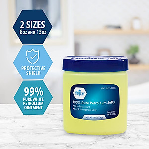 MED PRIDE Pure White Petroleum Jelly Tub 8 OZ - Effective Skin Protectant For Dry Skin, Rashes, Minor Burns & Wounds- Powerful Moisturizer For Chapped Lips, Dry Hands, Chaffed Skin & Diaper Rash