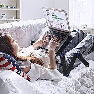 Laptop Table, Adjustable Laptop Bed Table, Laptop Computer Stand, Portable Laptop Workstation Notebook Stand Reading Holder with Large CPU Cooling Fan and Mouse Pad in Bed Couch Office Sofa