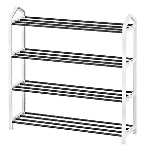 4 Tiers Shoe Rack,12 Pairs Shoe Storage Organizer Shelves for Closet/Entryway/Garage,Space Saving Shoe Shelf,Stackable Freestanding for Room Organization