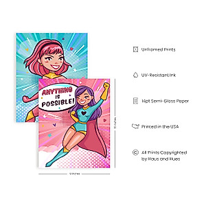 HAUS AND HUES Posters for Teen Girls Room - Set of 4 Supergirl Inspirational Wall Art Prints Cute Girl Wall Decor | Positive Affirmation Bedroom Superhero Motivational Wall Art (8"x10", UNFRAMED)