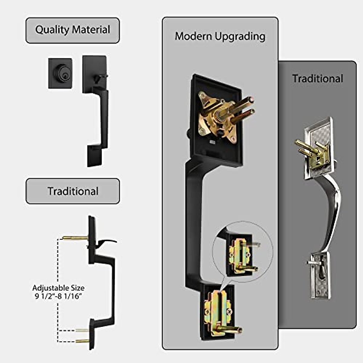 Haidms Black Front Door Handle and Deadbolt Set, Entry Door Handle and Deadbolt Set with Reversible Handle Lever,Front Door Lock Set, Front Door Handles and Locks