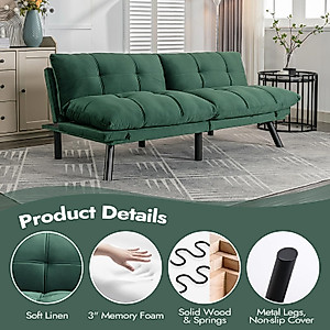 Edbuosy Comfortable Futon Sofa Bed, Memory Foam Loveseat, Convertible Adjustable Sofa Bed CouchSuitable for Office, Home, and Bedroom (Green)