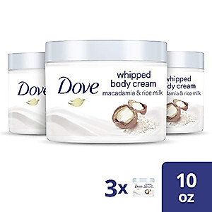Dove Whipped Body Cream Dry Skin Moisturizer Macadamia and Rice Milk Nourishes Skin Deeply, 10 Ounce (Pack of 3)
