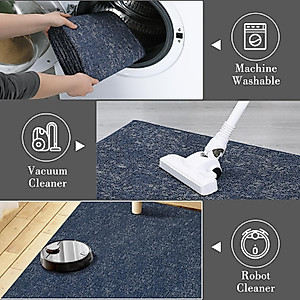 LUXLOOM Washable Runner Rug 2x6 Entryway Rug Modern Non Slip Kitchen Rugs Bathroom Rugs Solid Navy Blue Rugs for Bedroom Throw Rugs Chenille Stain Resistant Carpet for Laundry Hallway 2'x6' Navy Blue