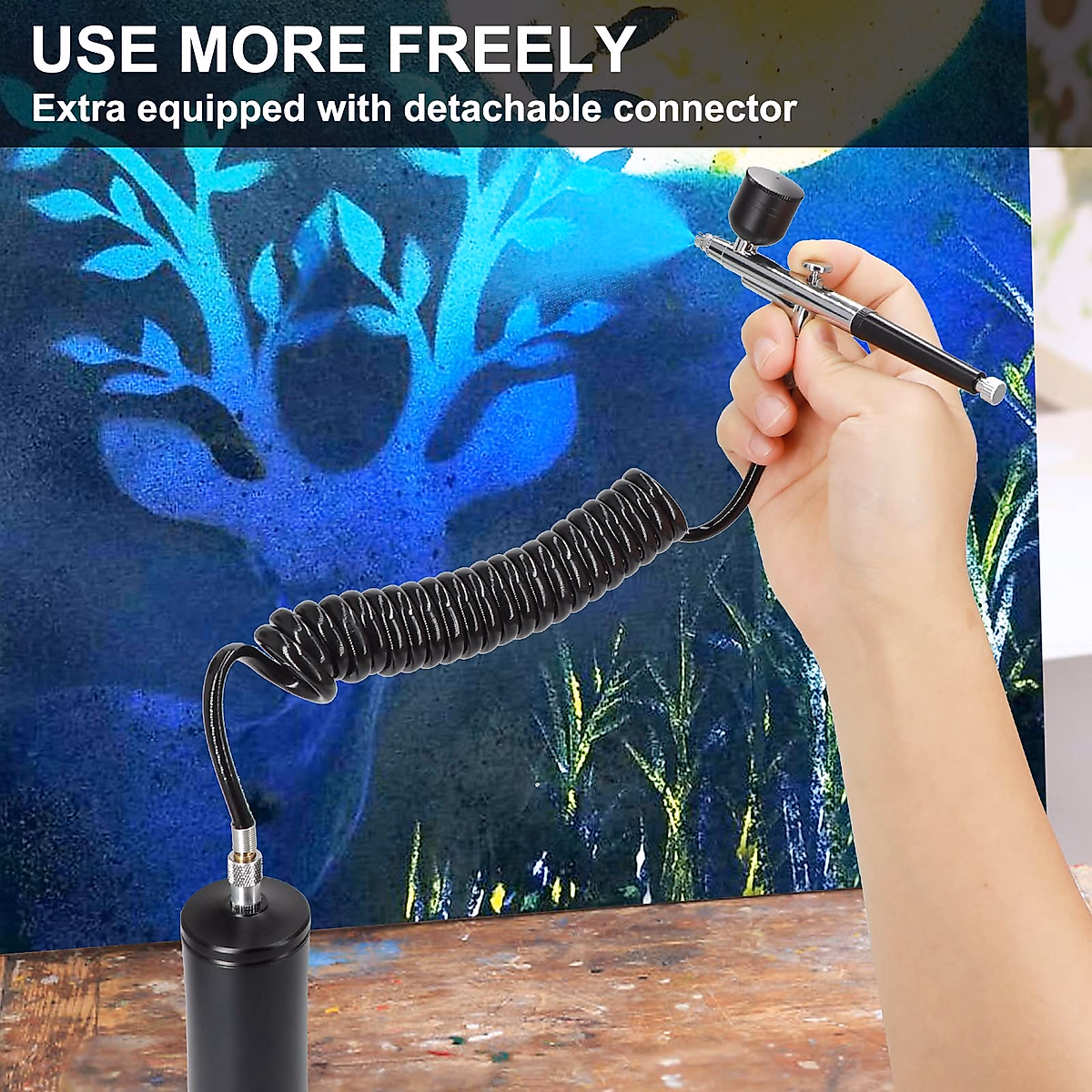 Airbrush Kit with Compressor, Auto Handheld Airbrush Gun with 0.3mm Tip, Rechargeable, Portable Air Brushes for Painting, Tattoo, Nail Art, Model Coloring, Makeup, Cake