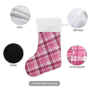 Kigai Christmas Stockings Pink Buffalo Plaid Large Candy Stockings Stuffers Kids Cute Xmas Sock Decorations 1PC for Home Holiday Party 12" x18"