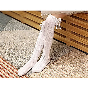 Toptim Little Girl's Knee High Socks Over Calf Kids Overknee Stockings Bow Style 3-12T(Pink/White/Grey/Black)