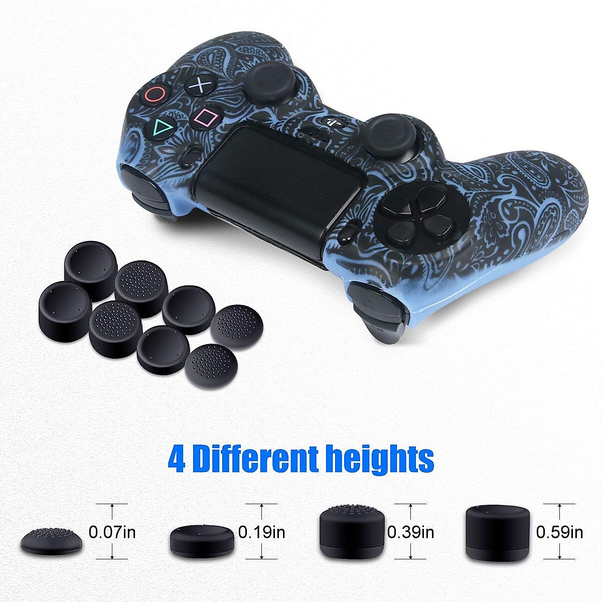 Silicone Controller Covers Compatible with PS4 Controller - 2 Pack of Anti-Slip Protector Controller Skin Case- with 4 Pairs Thumb Grips - Red & Blue