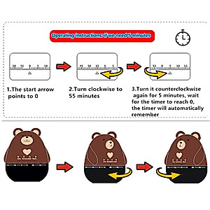 Mechanical Kitchen Timer Cute Cartoon Animal Timers 60 Minutes Mechanical Kitchen Cooking Timer Clock Loud Alarm Counters Mini Size Manual Timer (F)