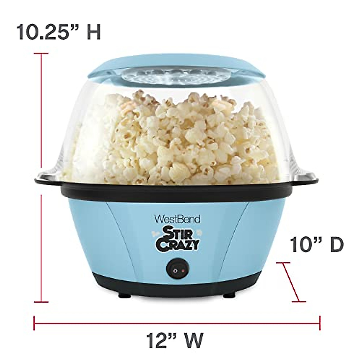 West Bend PC8270BL13 Stir Crazy Hot Oil Popcorn Popper, Popcorn Maker Machine with Large Serving Bowl Lid and Stirring Rod, 6 Qt, Blue