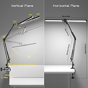 CHICLEW LED Desk Lamp for Home Office, 24W Swing Arm Double-Head Table Lamps, 3 Colors Lighting & Stepless Dimming Architect Reading Desk Light, Adjustable Eye-Caring Clamp Light for Study Relax Work