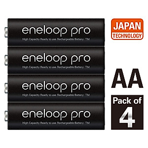 Eneloop Panasonic BK-3HCCA4BA pro AA High Capacity Ni-MH Pre-Charged Rechargeable Batteries, 4 Pack, Black & BQ-CC55KSBHA Advanced pro Rechargeable Battery 4 Hour Quick Charger, Black