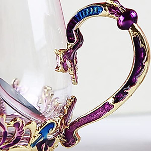 Youeon 12 Oz Enamel Glass Tea Cup with Lid and Spoon, Fancy Tea Cup with Crown, Clear Glass Cup with Gift Box, Handmade Glass Coffee Mug for Women, Girls, Birthday, Mother's Day, Valentines Day