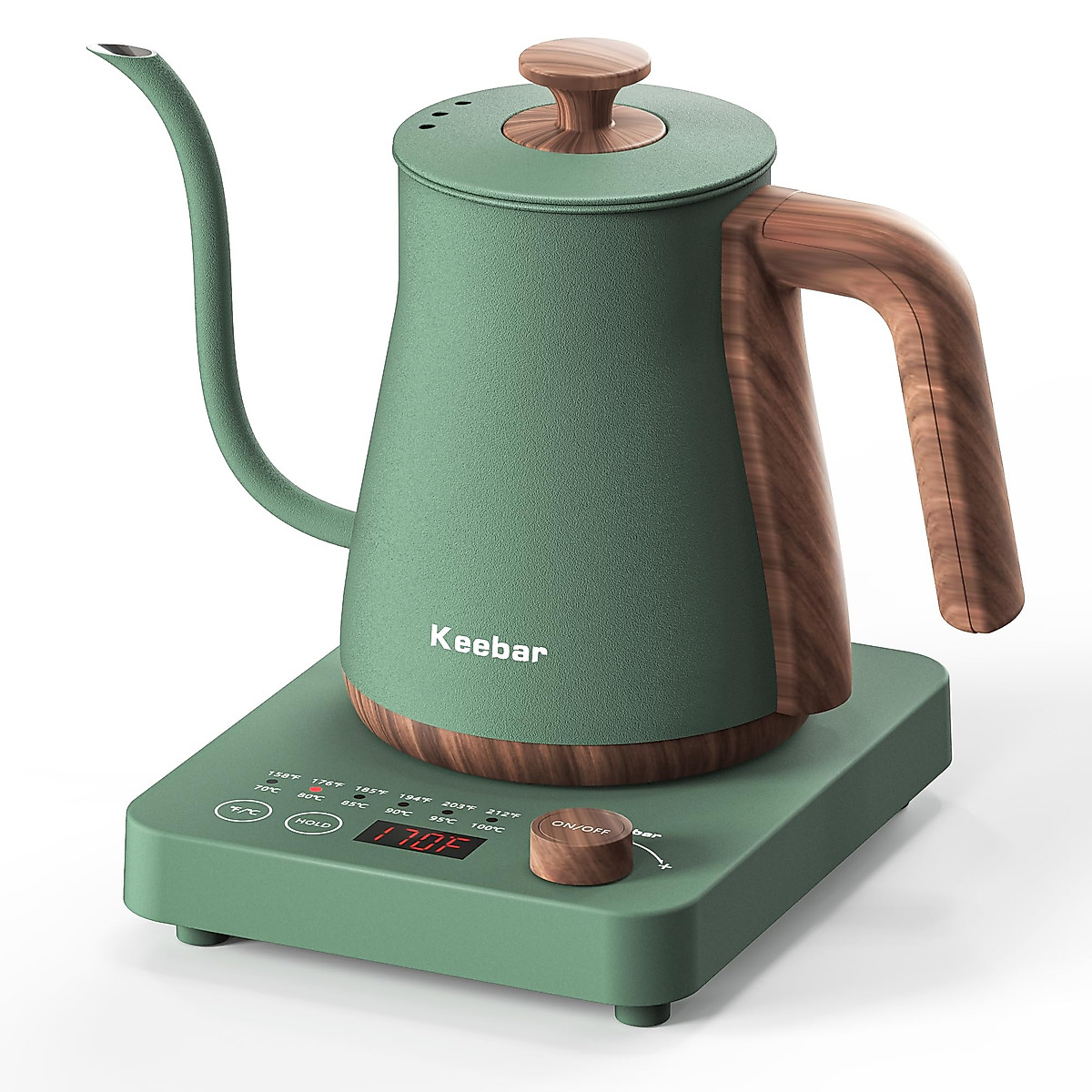 Electric Kettle, 1000W Quick Heating Gooseneck Kettles, 0.8L/27.05oz, 0.8mm Ultra-Fine Spout, Precise Water Flow Control, 304 Stainless Steel Inner, Auto Shut-Off, Boil Dry Protection, Matte Green