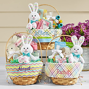 Let's Make Memories Personalized Easter Basket - Create Your Own - Wicker Basket - Embroidered Liner - Large - Blue Bunny Applique