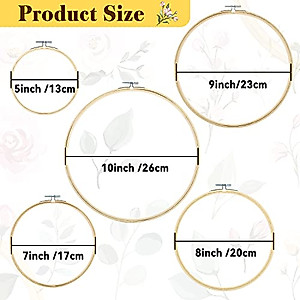 Aoibrloy 5 Pieces Embroidery Hoops Set, 5 Size Bamboo Cross Stitch Hoop 5 Inch to 10 Inch Circle Embroidery Ring for Embroidery, Cross Stitch, Sewing