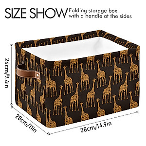 senya Large Foldable Storage Basket with Handles, Giraffes Pattern Fabric Collapsible Storage Bins Organizer Bag for Baby Storage Toy Storage 15 x 11 x 9.5 inch