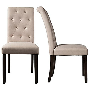 Aristocratic Style Dining Chair Noble and Elegant Solid Wood Tufted Dining Chair, Beige (Set of 2)