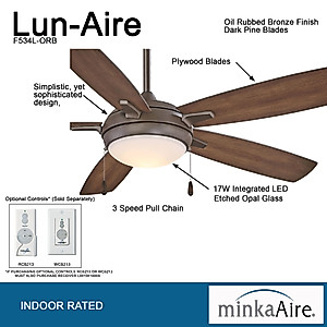 Minka-Aire F534L-ORB Lun-Aire With Light 54 Inch Ceiling Fan with Integrated 17W LED Light in Oil Rubbed Bronze Finish
