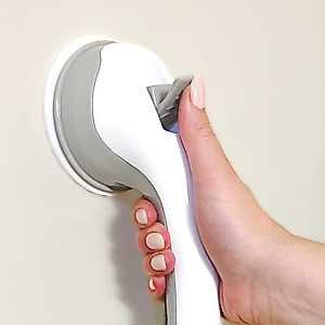 Safe-er-Grip Changing Lifestyles Suction Cup Grab Bars For Bathtubs & Showers; Safety Bathroom Assist Handle, White & Grey, 16 Inches