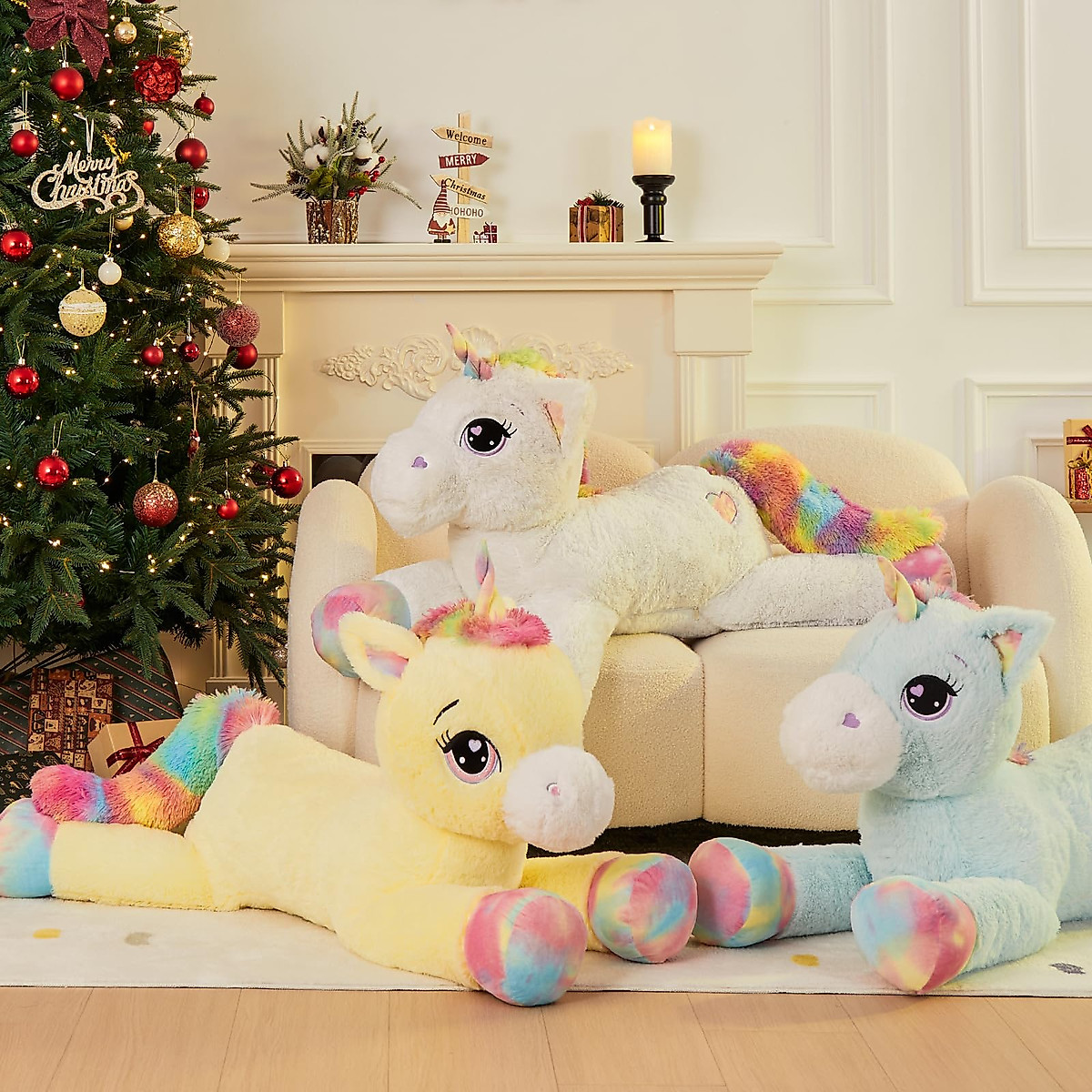 Tezituor 43" Big Unicorn Stuffed Animal, Cute Plush Toy Gift for 3-8 Years Old Girls, Large Soft Stuffed Unicorn Pillow, Gift for Christmas Birthday Valentine's Day (Blue)
