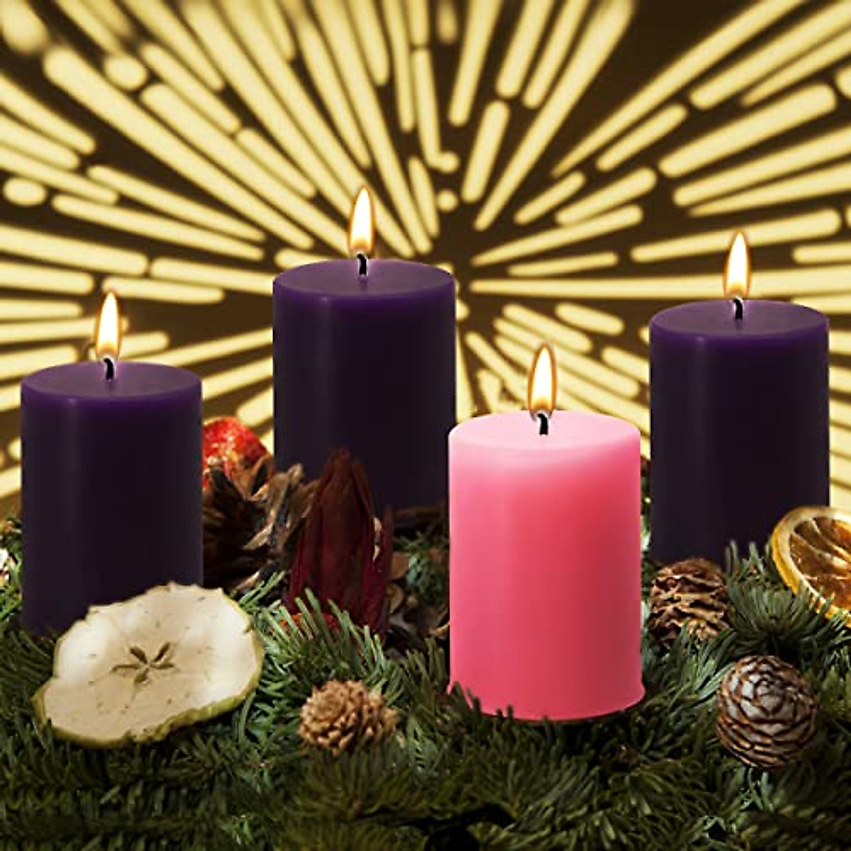 HOSVOT 2x3 Pillar Candles, Advent Candles, Purple Pillar Candles, 12 Packs Pillar Candles Bulks, 2 Inch Pillar Candles for Christmas, Party, Home Decor