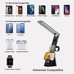 EzTechNest Desk Lamp – 3-in-1 Led Lamp with Built-in Wireless Phone Charger – Smart Desk Lamps for Home Office with Clock and Alarm Display – Dimmable Desk Lamp with Foldable Design
