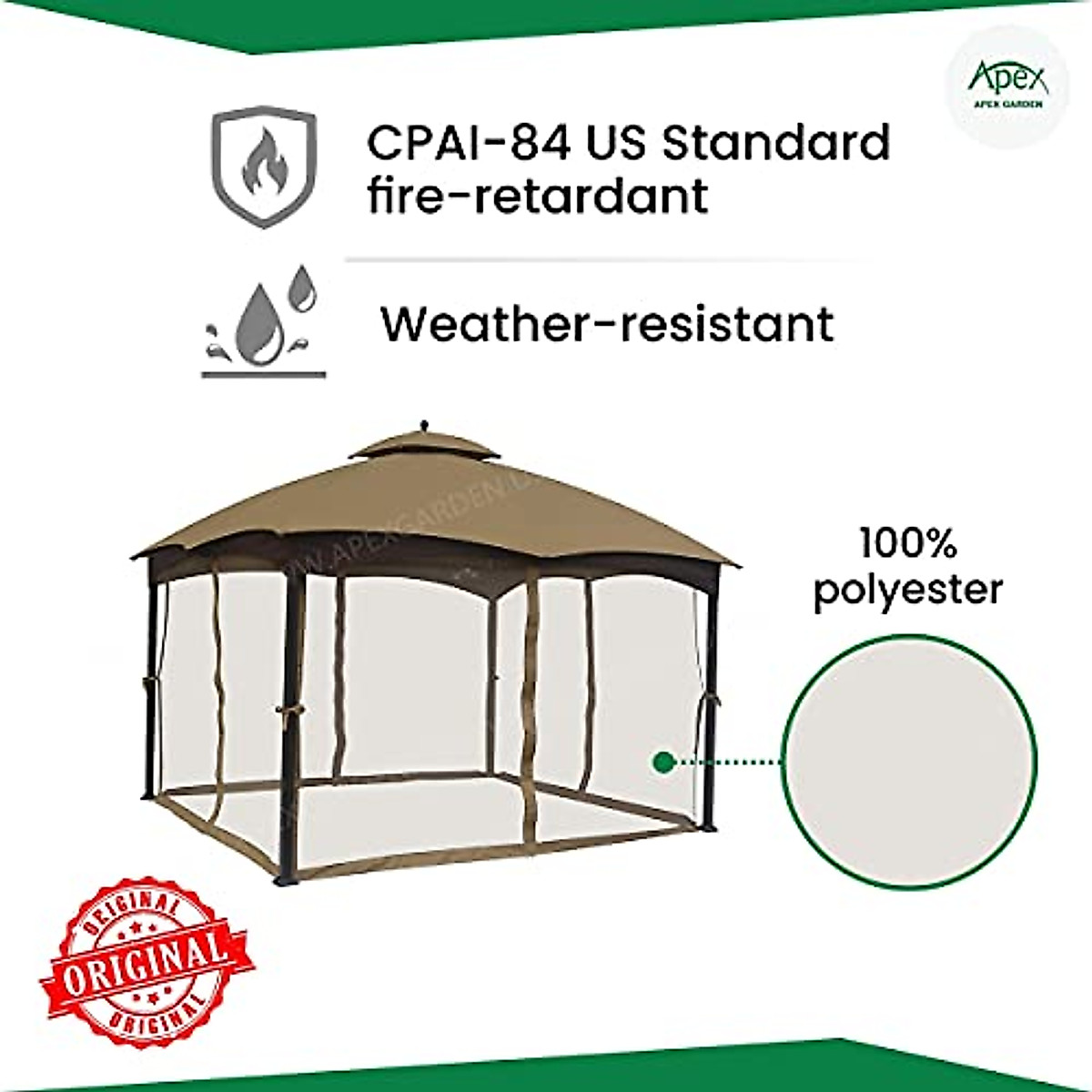 APEX GARDEN 10 Ft. x 12 Ft. Gazebo Replacement Mosquito Netting (Mosquito Net Only)