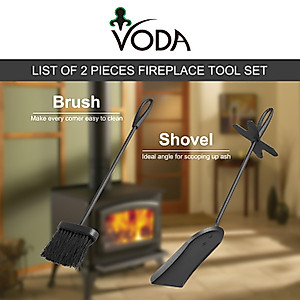VODA Black Hearth Tidy Set Fireplace Tool Set Coal Shovel Hearth Brush Set Metal Brush Pan Set