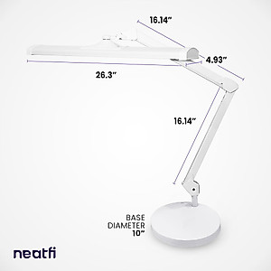 Neatfi 3,500 Lumens Ultra Task Lamp, 26 Inches Metal Lamp, Dimmable, 45W Super Bright LED Desk Lamp, 270 Pcs SMD LEDs (Non-CCT with Base, White)