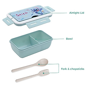 G-Ahora Versatile 2-Compartment Stitch Bento Lunch Box, Stitch Lunch Box, Leak-Proof Lunchbox Bento Box with Utensil Set for Dining Out, Work, Picnic, School (LBOX Stitch)